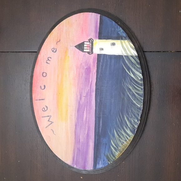 Hand Crafted | Wall Decor | Welcome Sign Hand Painted Lighthouse | Poshmark